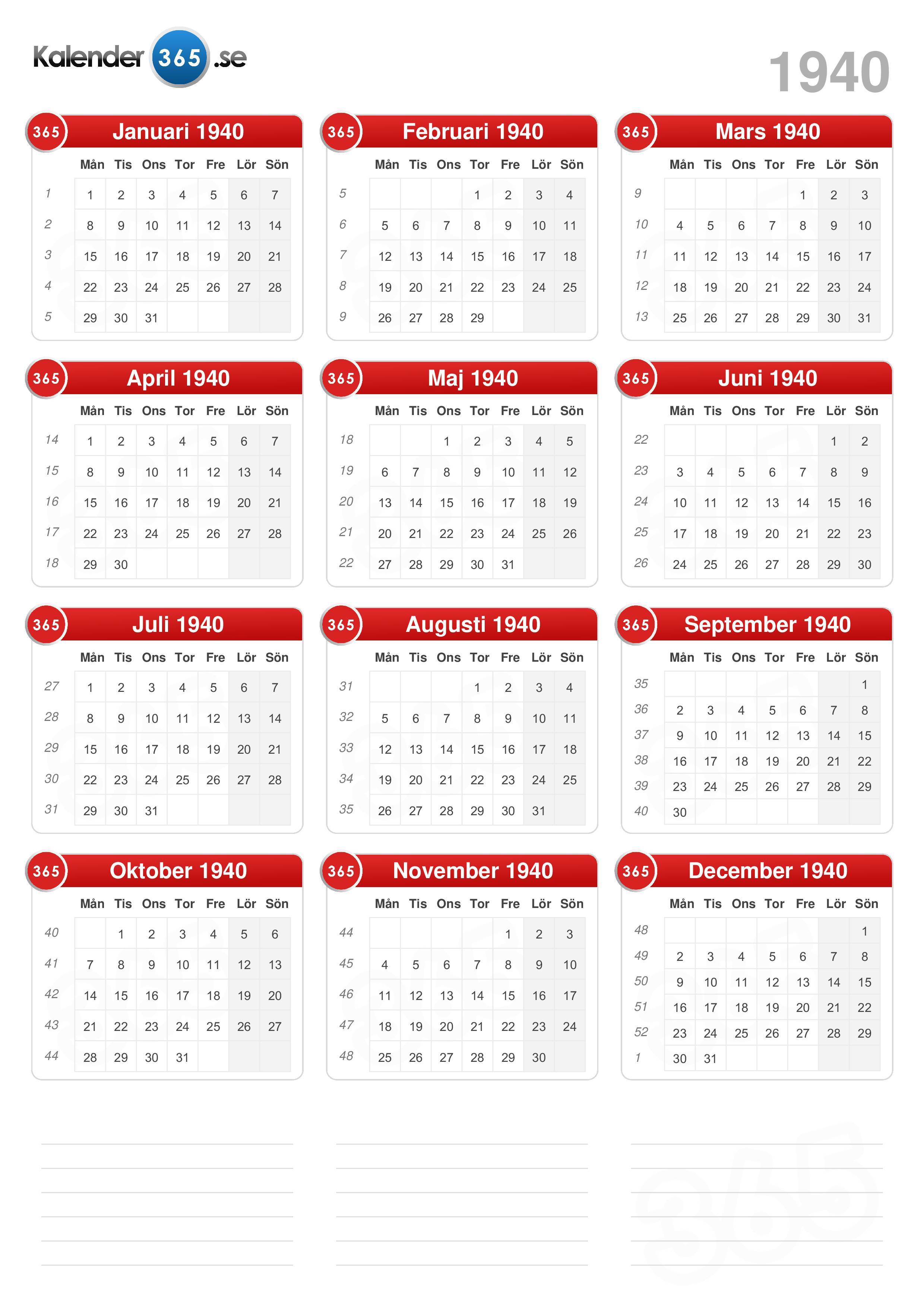 Kalender 1940