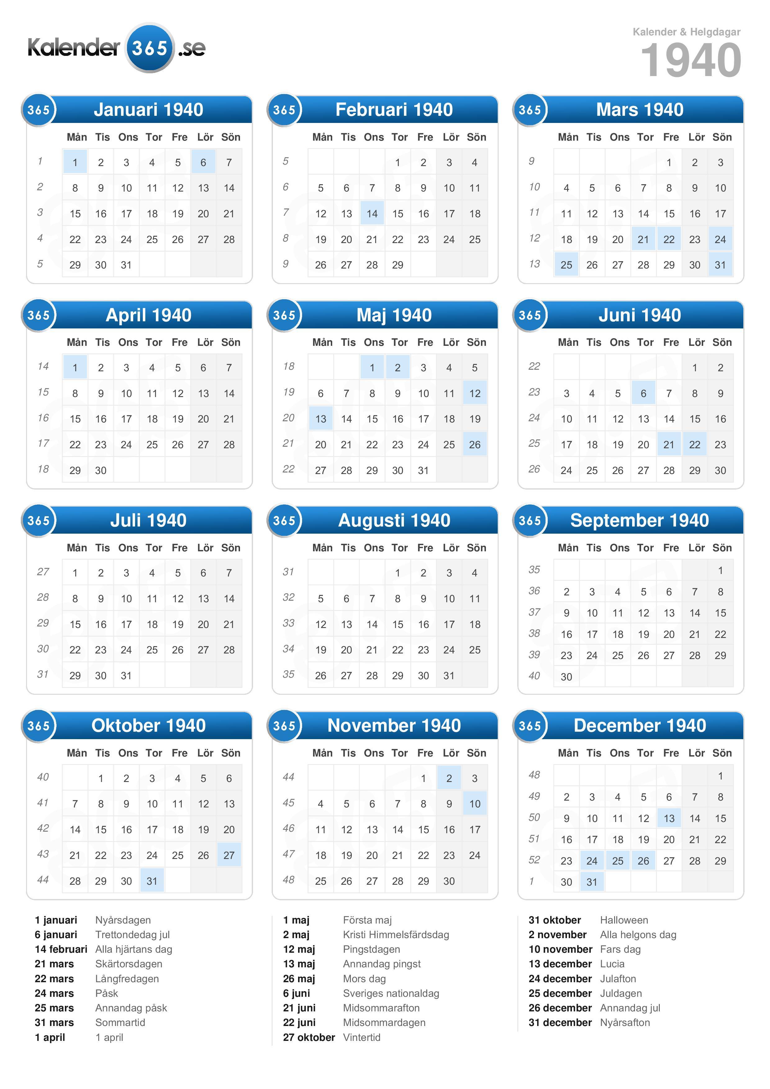 Kalender 1940