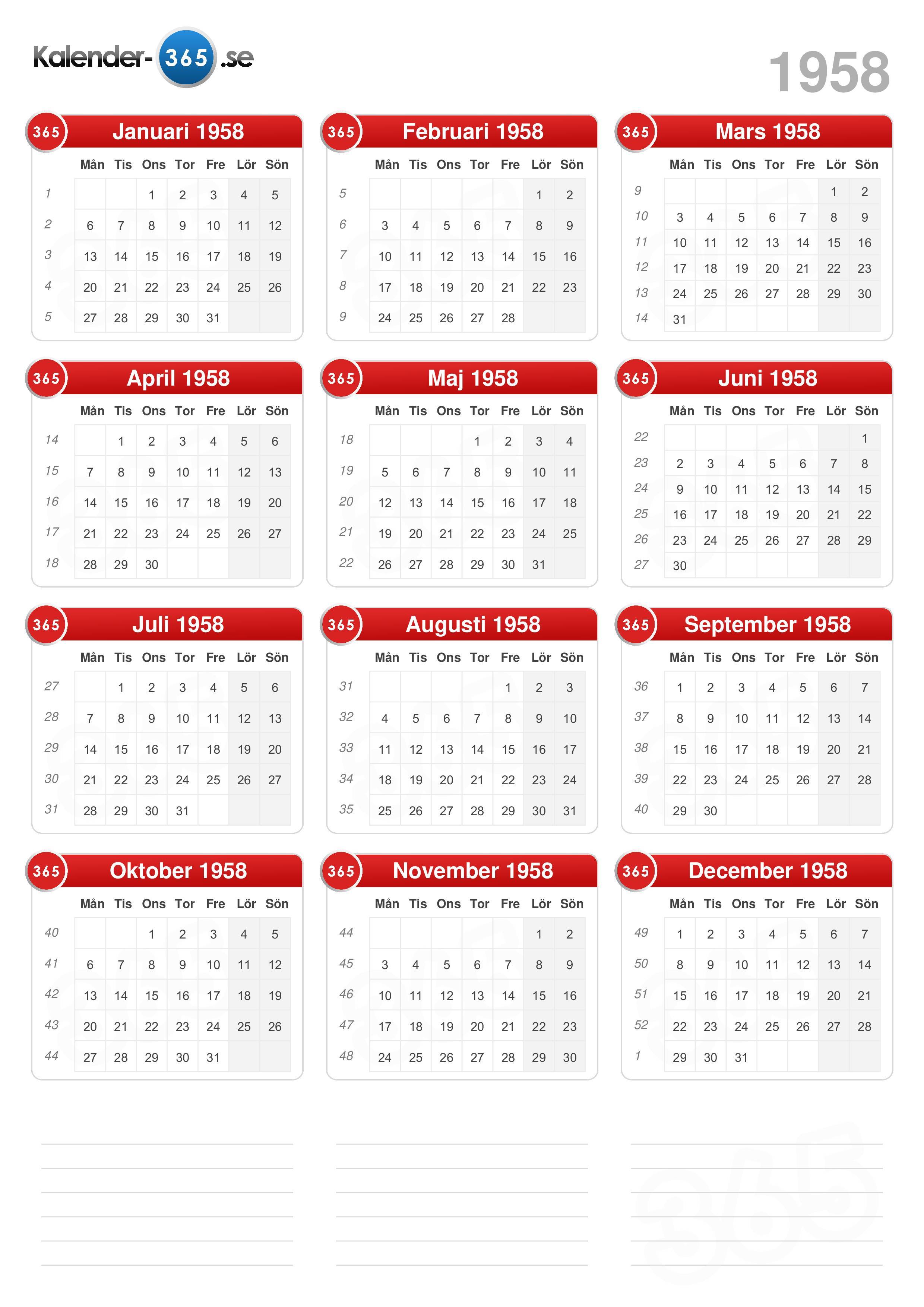 Kalender 1958
