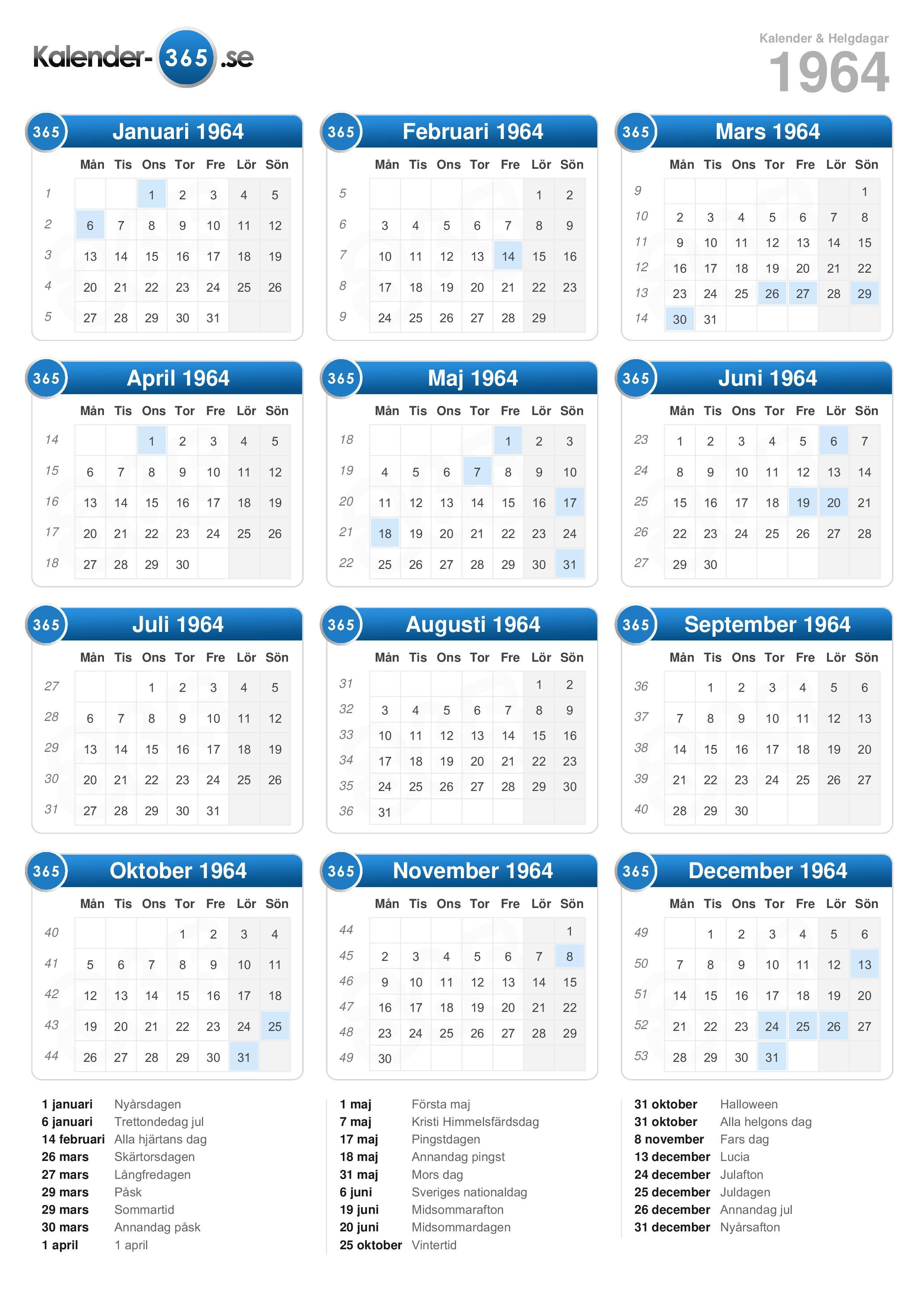 Kalender 1964