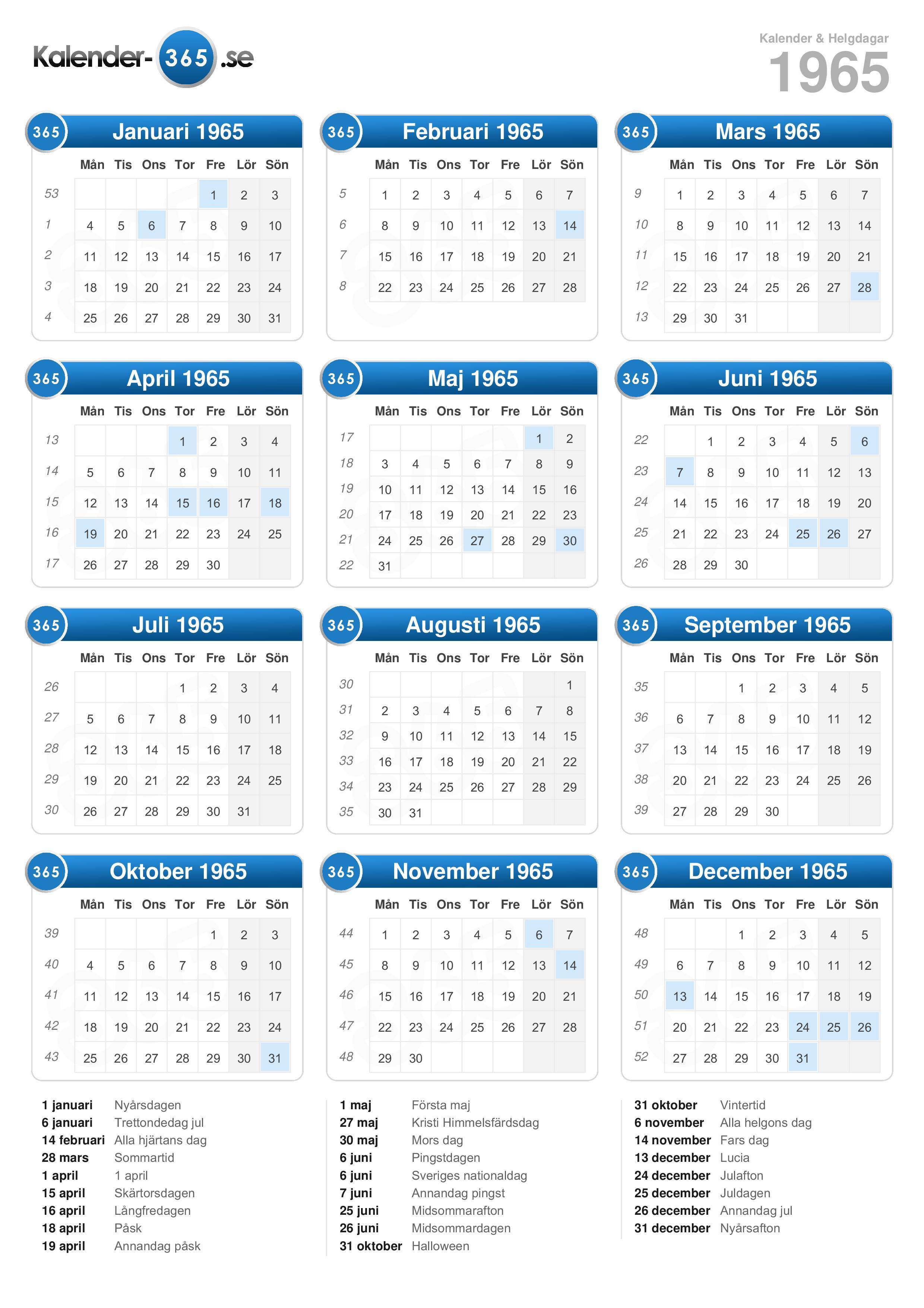 Kalender 1965