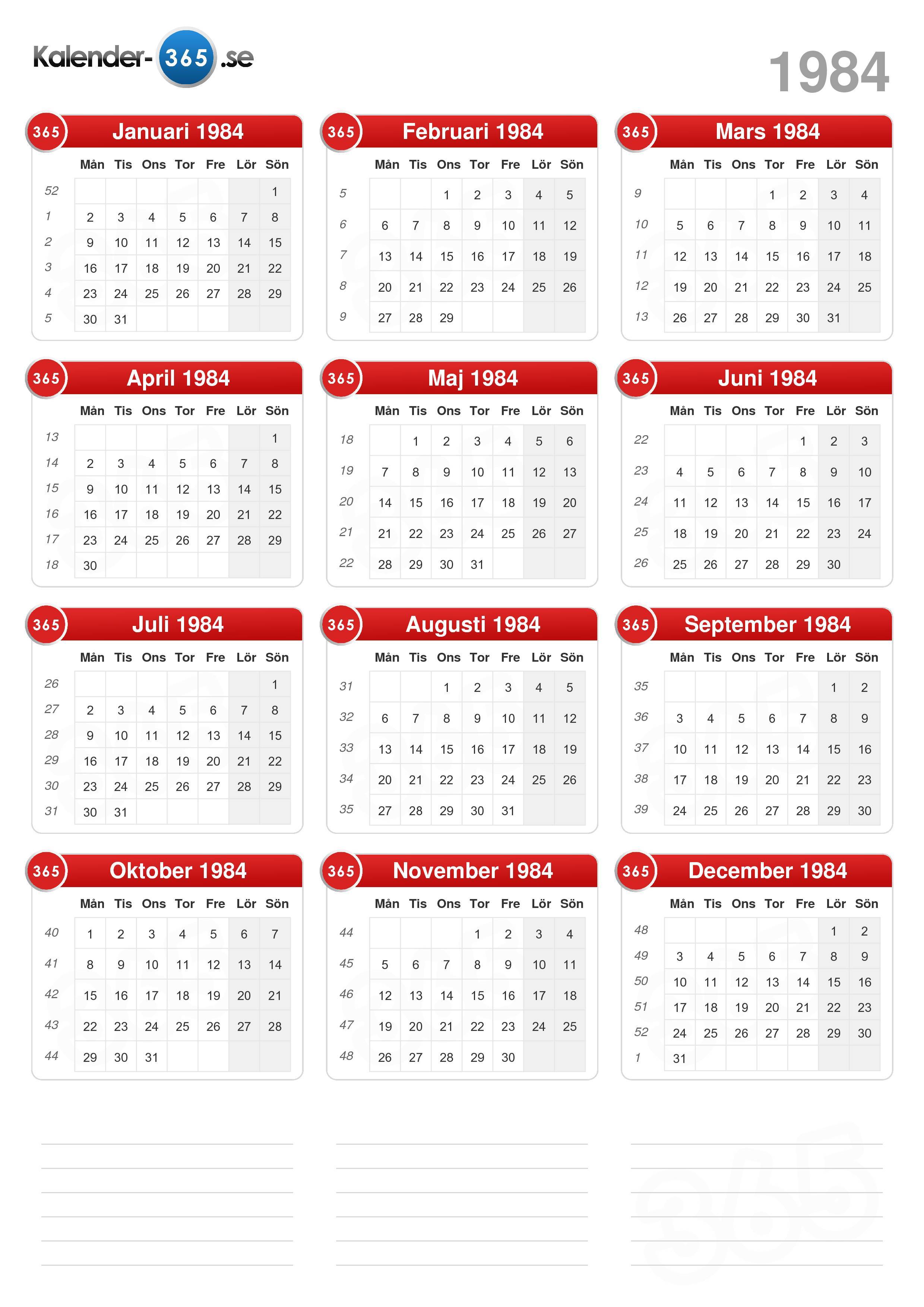 Kalender 1984