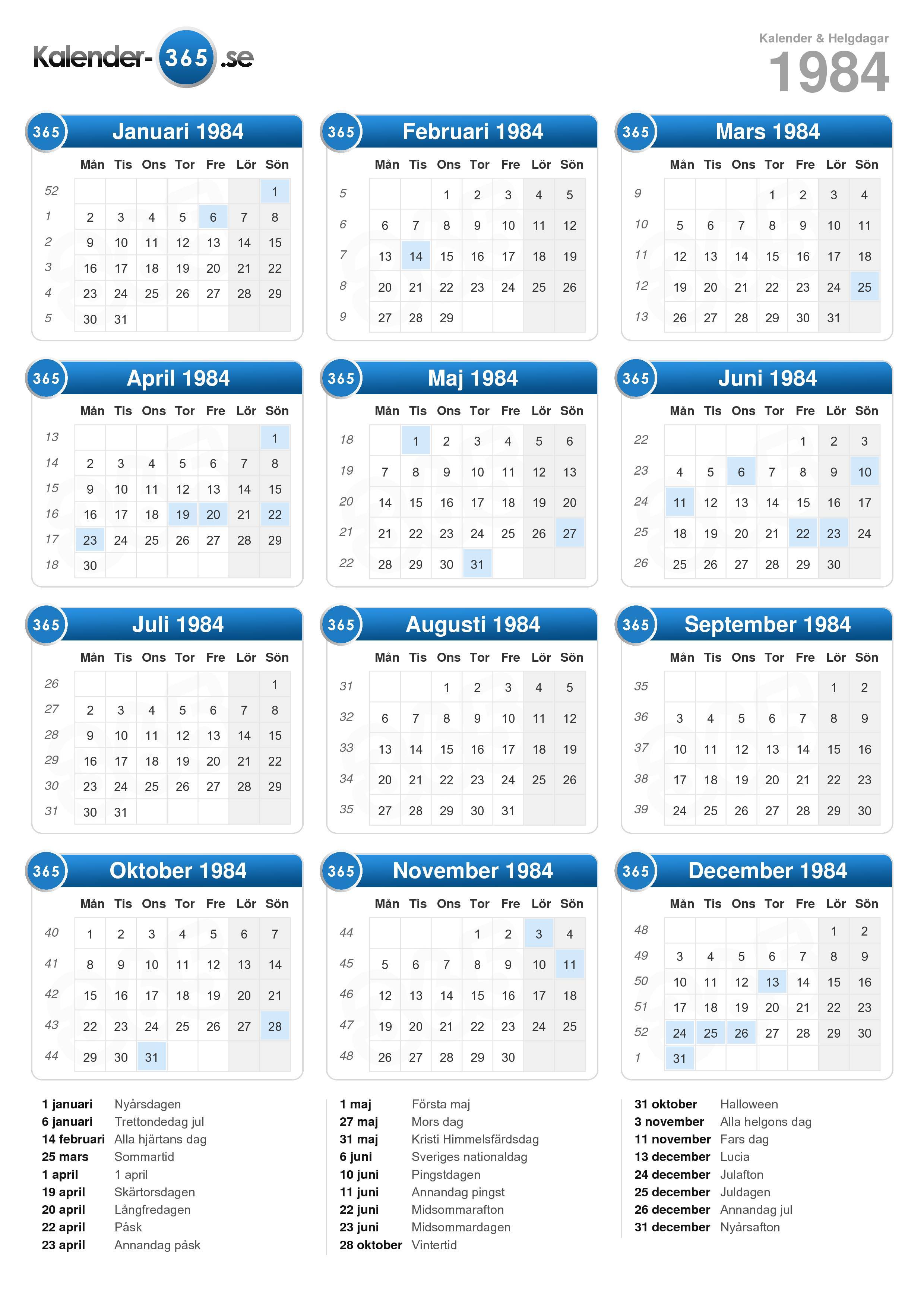 Kalender 1984