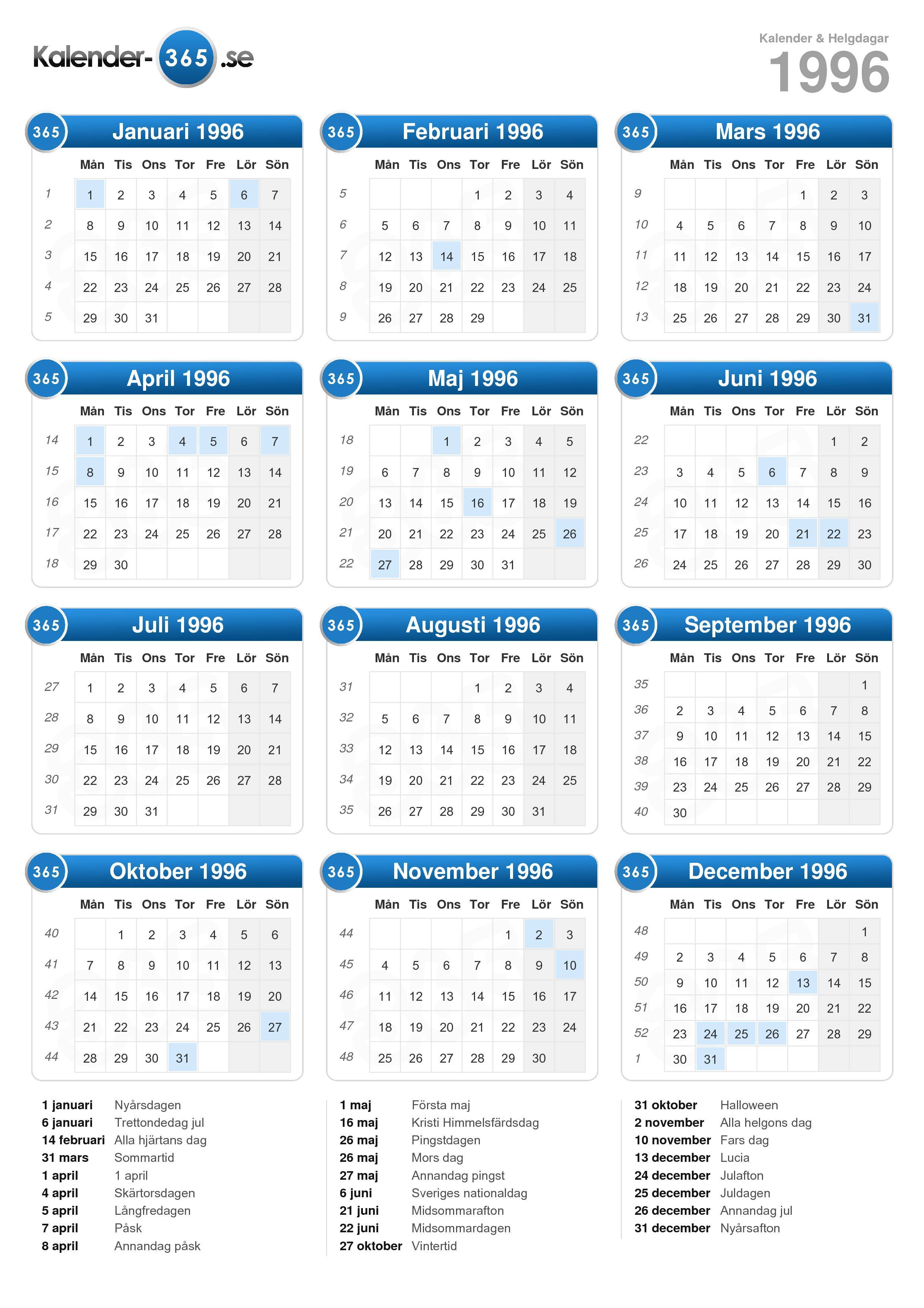 Kalender 1996