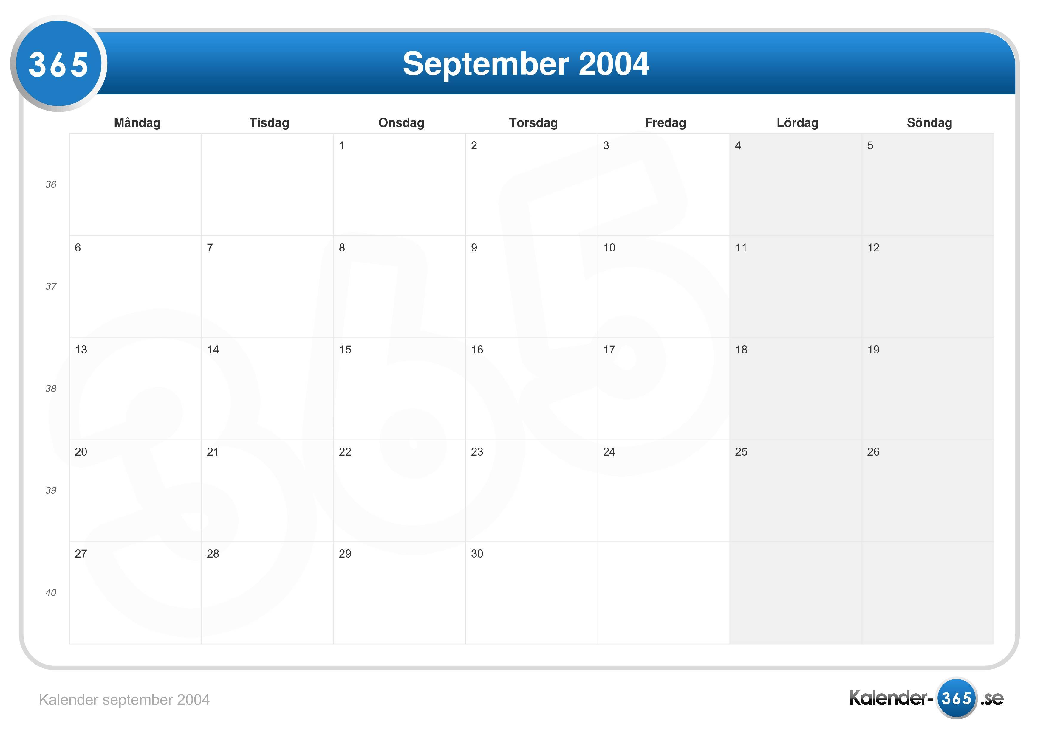 Kalender september 2004